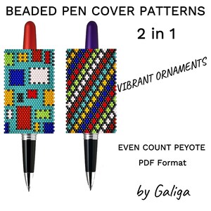 Beaded Pen Wrap Patterns Vibrant Colorful Designs Peyote Pen Cover DIY ...