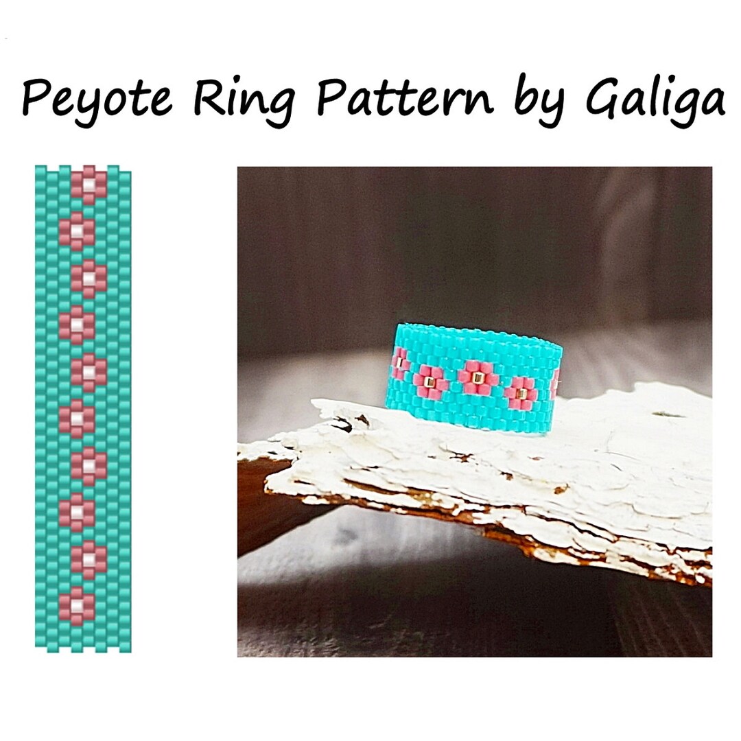 Tiny Flowers Even Peyote Ring Pattern for Beading Digital Beaded Ring Seed Bead Delica Beadwork ...