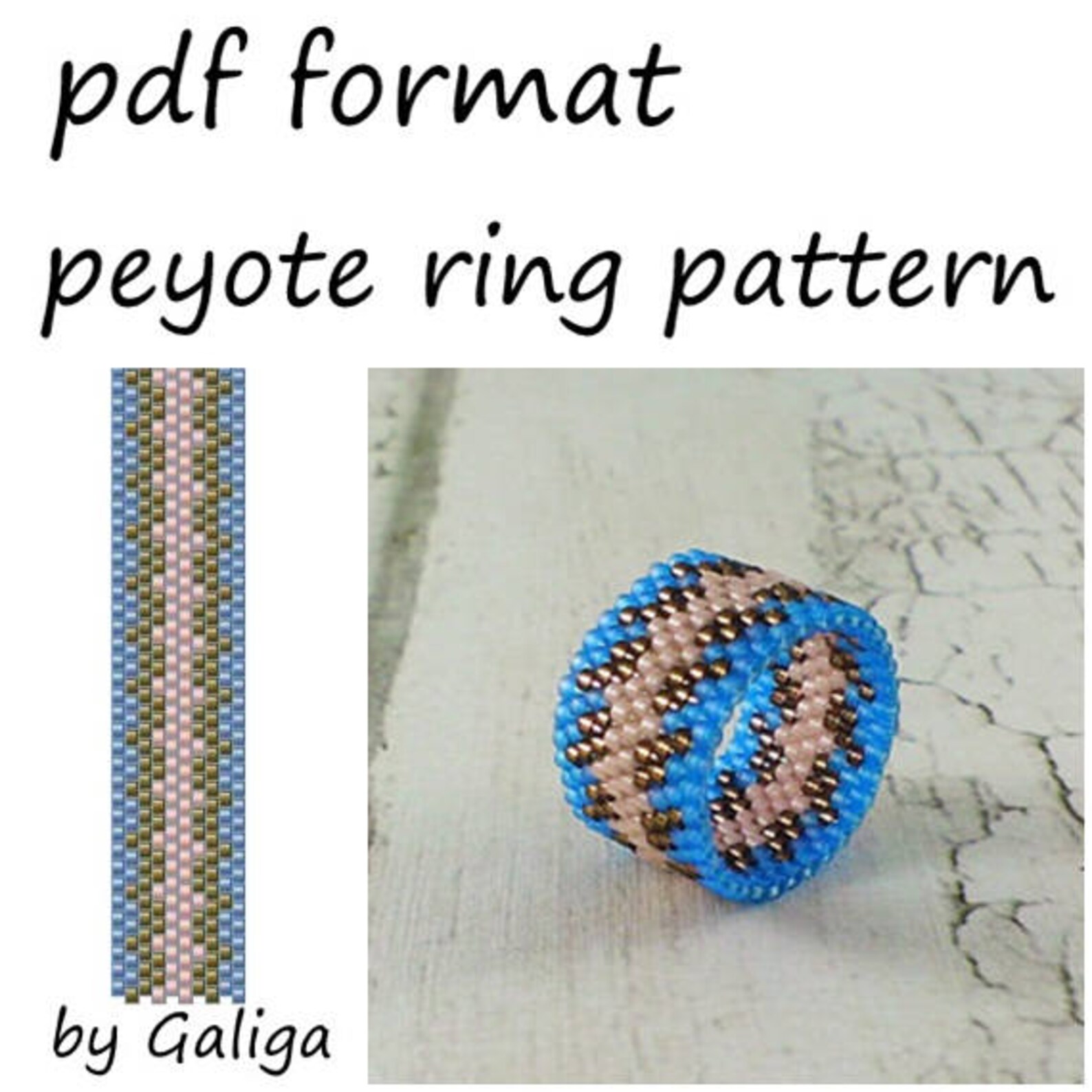 Peyote Ring Pattern Blue Pink Ring Wide Band Ring Beaded | Etsy
