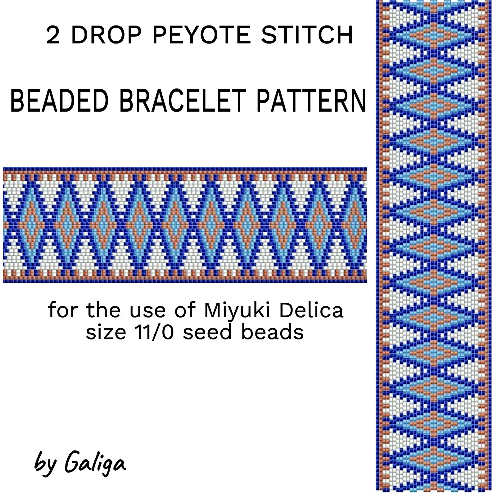 2 Drop Peyote Bracelet Pattern Blue Geometric Ethnic Style Jewelry ...