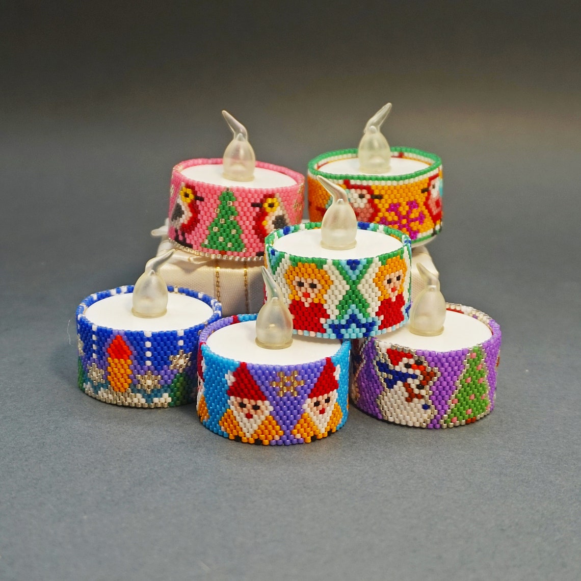 Christmas Tea Light Candle Cover Patterns Set of 6 Tealight Holder ...