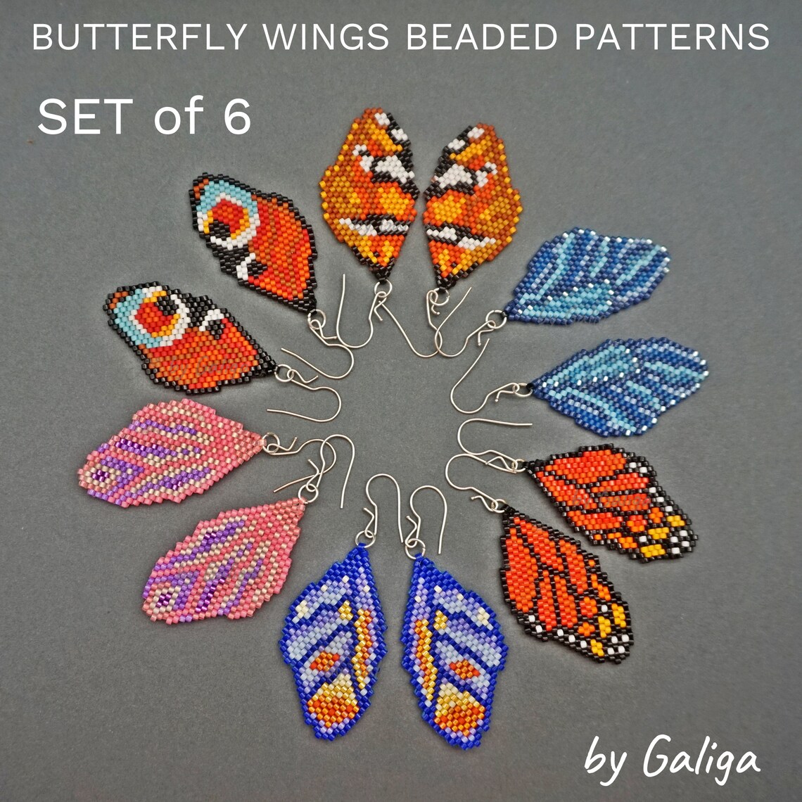Beaded Patterns Butterfly Wings SET of 6 Seed Bead DIY Jewelry Delica ...