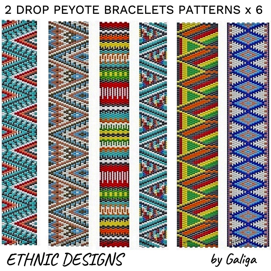 2 Drop Peyote Bracelet Patterns SET of 6 Beading Patterns Beadwork ...