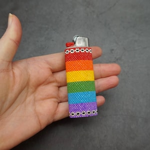 Peace Symbol Lighter Pattern Beaded Peace Sign Rainbow Lighters Covers ...