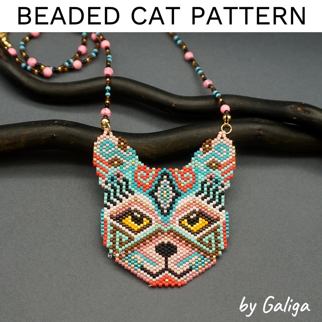 Beaded Cat Pattern Brick Stitch Jewelry Making DIY Pet Seed Bead Design ...