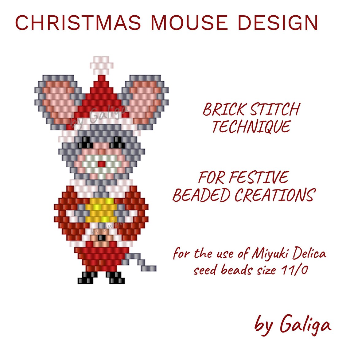 Christmas Mouse Beaded Pattern Festive Holiday Seed Bead Design for DIY ...