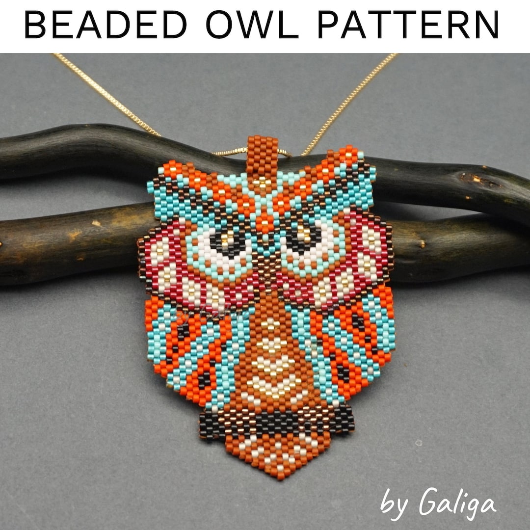 Owl Beaded Pattern Brick Stitch Beading Crafts Pendant Seed Bead Delica ...