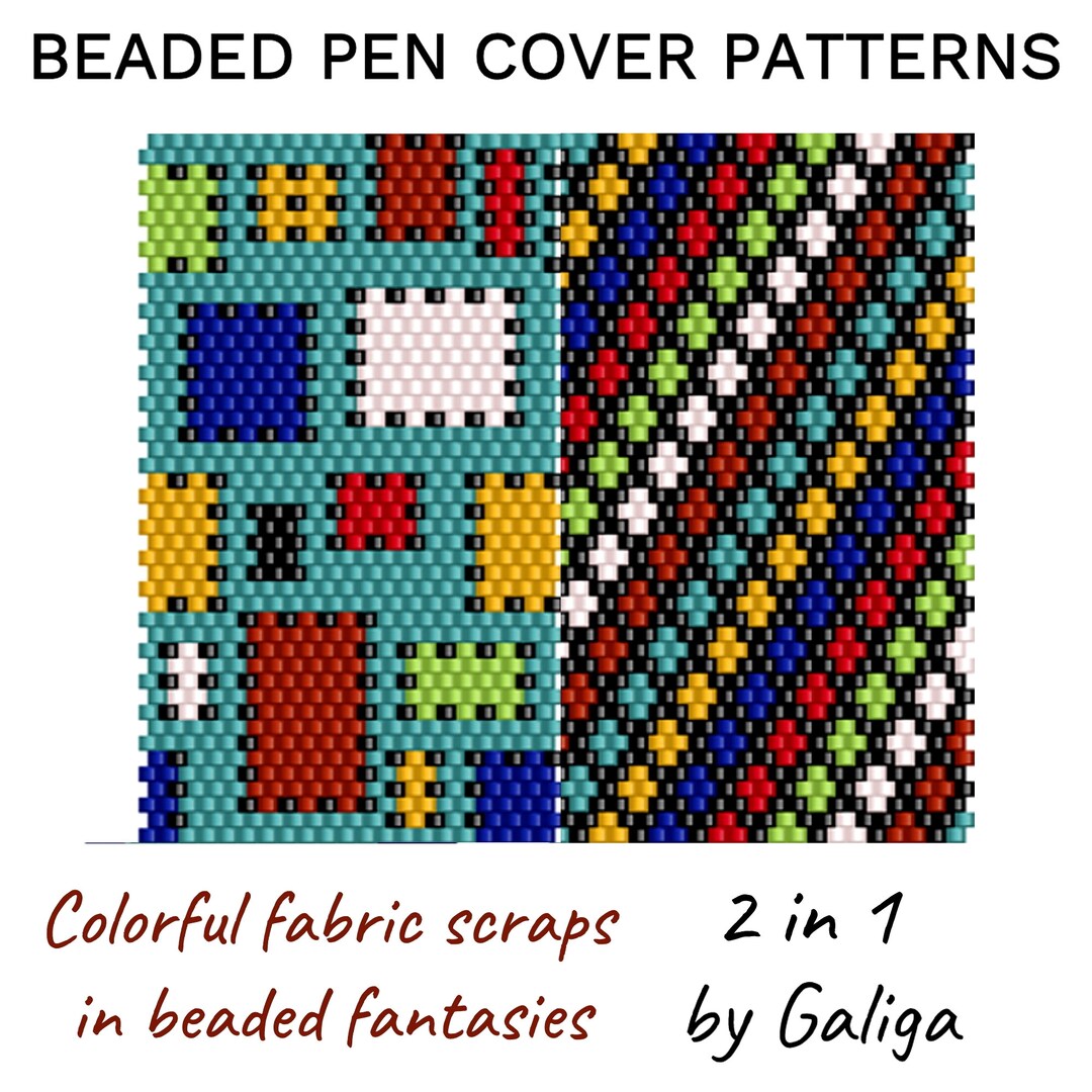 Beaded Pen Wrap Patterns Vibrant Colorful Designs Peyote Pen Cover DIY ...