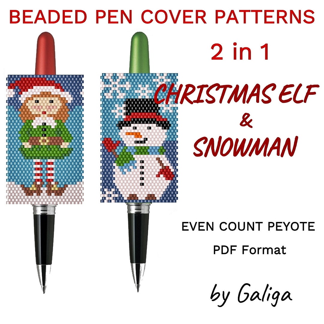 Christmas Elf Pen Cover DIY Beaded Patterns Snowmn Pen Wrap Seed Bead ...