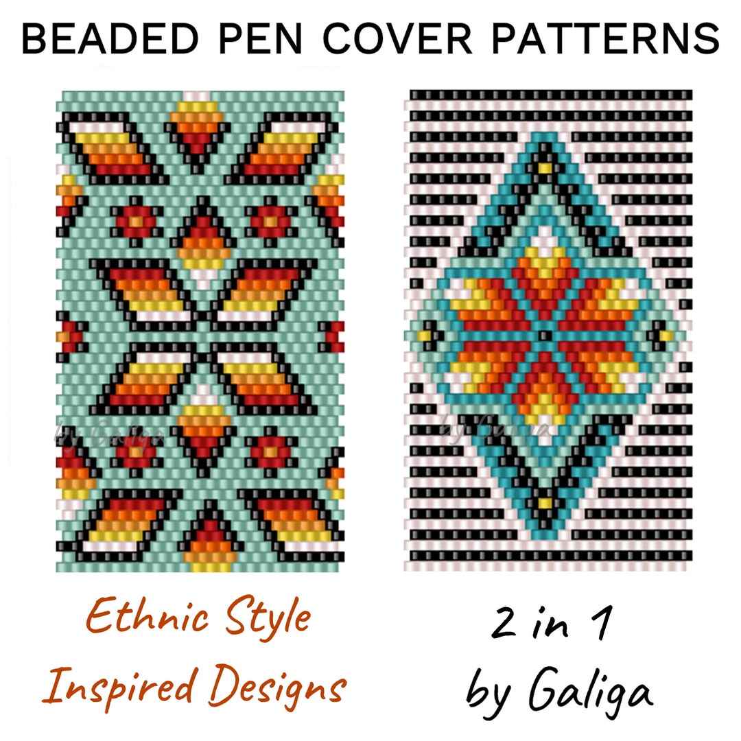 Peyote Pen Cover Patterns Ethnic Style Beaded Pen Wrap Huichol Inspired ...