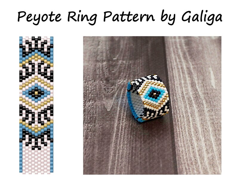 Blue Gold Peyote Ring Pattern for Beading Bead Ring Beaded - Etsy