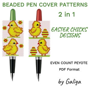 Easter Chick Beaded Pen Covers Patterns DIY Spring Holiday Craft Ideas Happy Easter Beading Pen ...