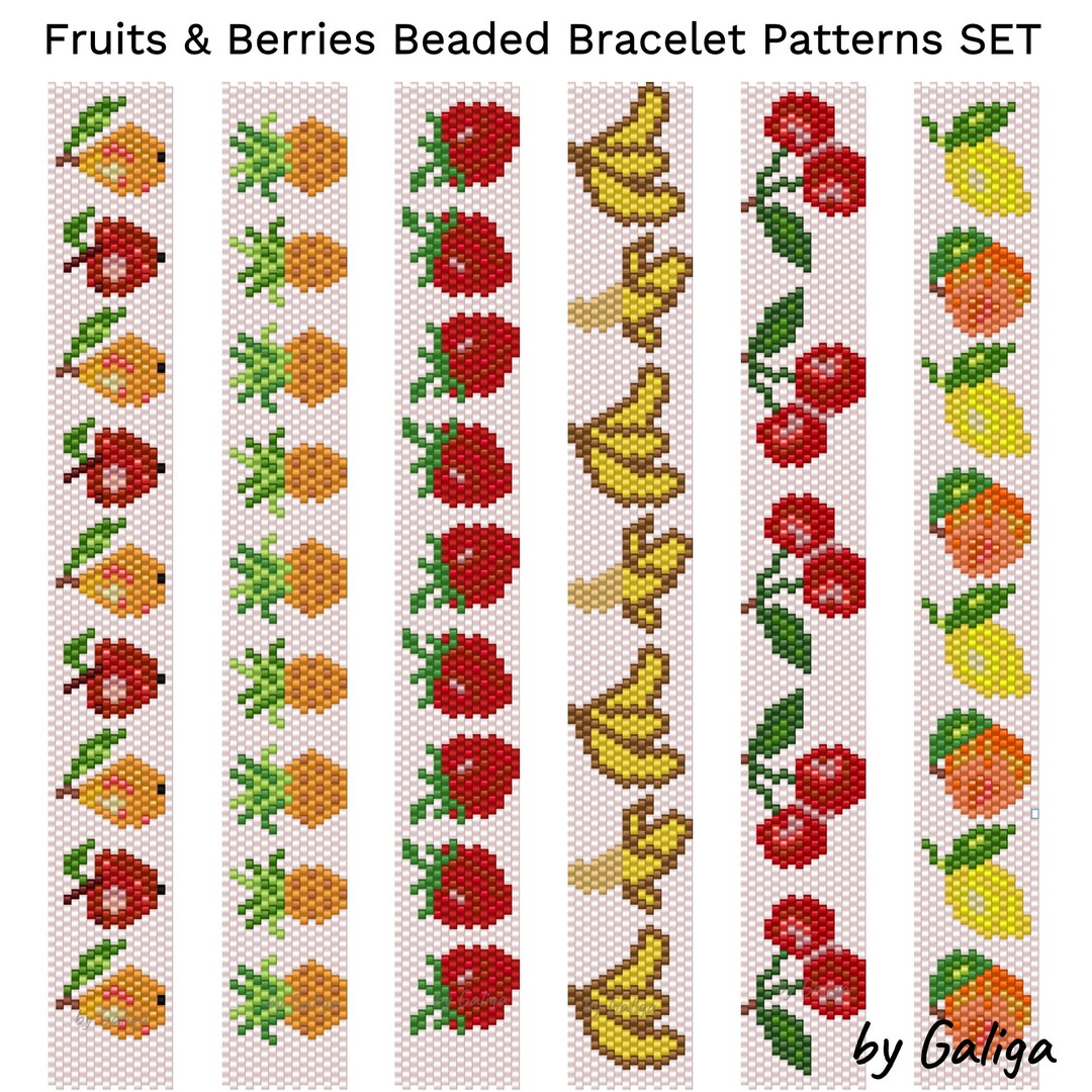 Fruits and Berries Beaded Peyote Bracelets Patterns Set of 6 Summer ...