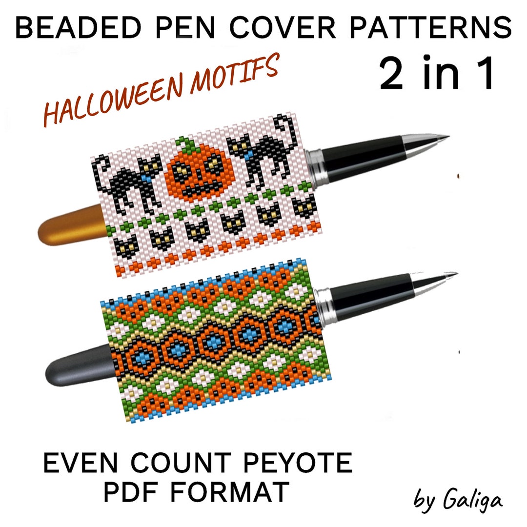 Halloween Pen Wrap Patterns DIY Beaded Pen Cover Design Pumpkin and ...