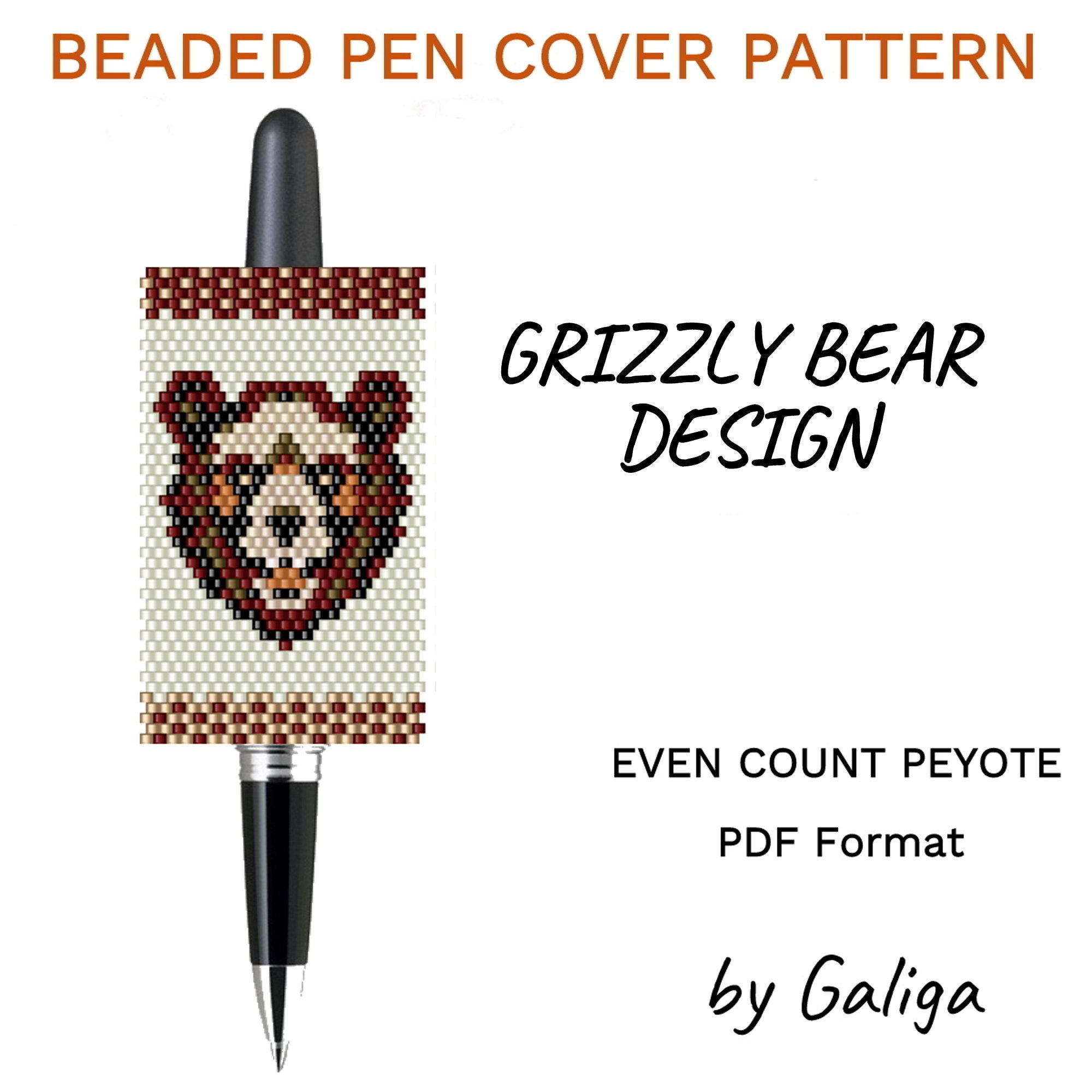 Grizzly Bear Pattern Seed Bead Pen Cover Digital Pdf Beaded Pen Wrap ...