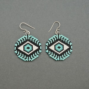 Turquoise Evil Eye Beaded Earrings Pattern Round Seed Bead Schema DIY ...