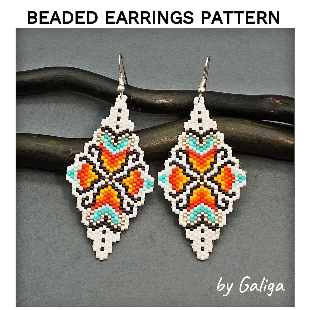Beaded Earrings Pattern, NEW Design Beading Pattern, Geometric Seed ...