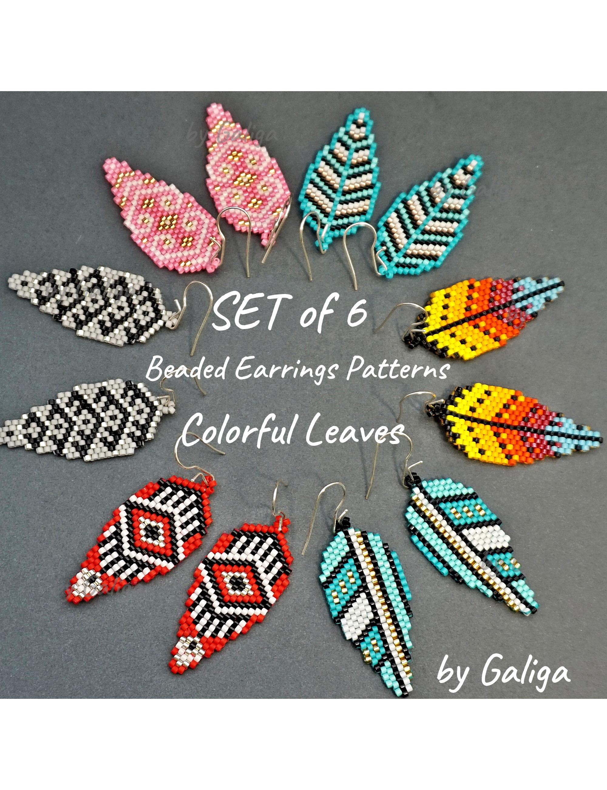 Leaf Beaded Earrings Patterns SET of 6 for Beading Jewelry Making DIY ...