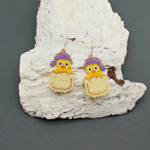 Easter Chick Brick Stitch Beading Earrings Pattern Peyote Spring Holiday Beaded Pattern Bead ...