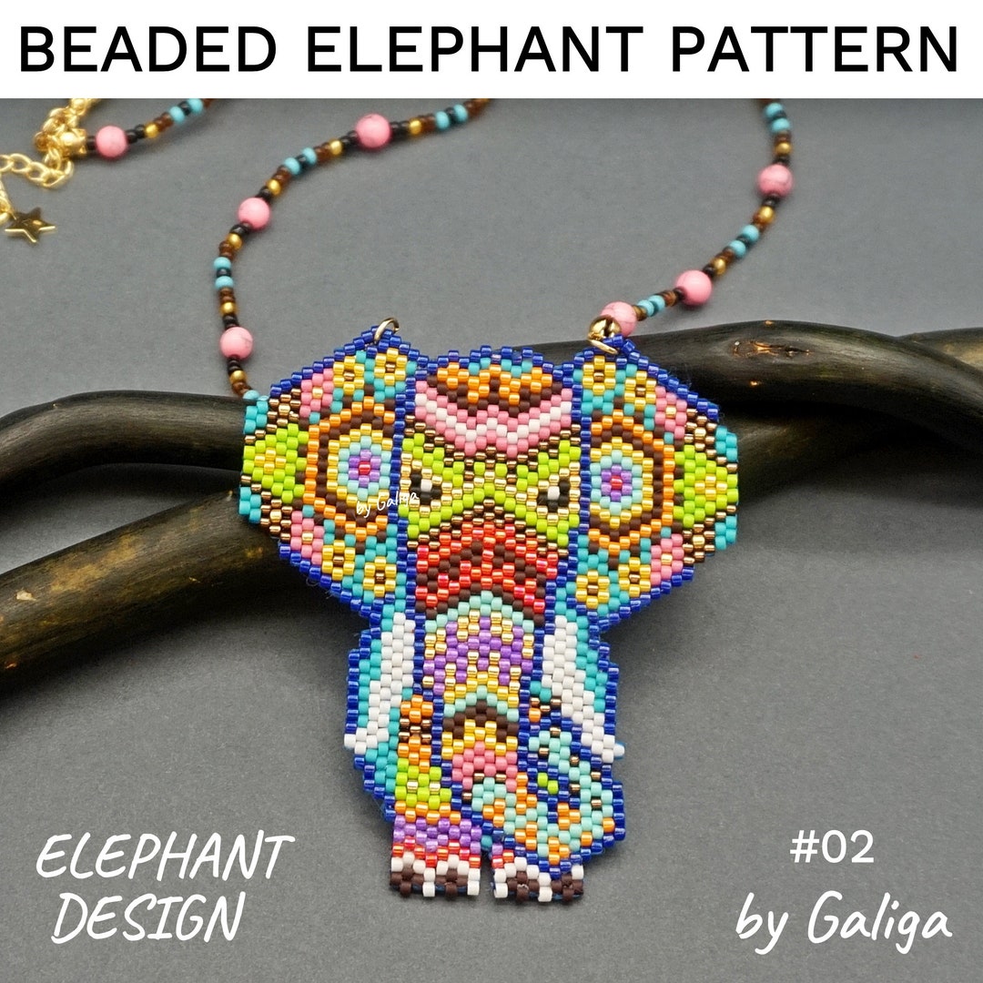 Elephant Pattern for Beaded Crafts Seed Bead Necklace DIY Brooch ...