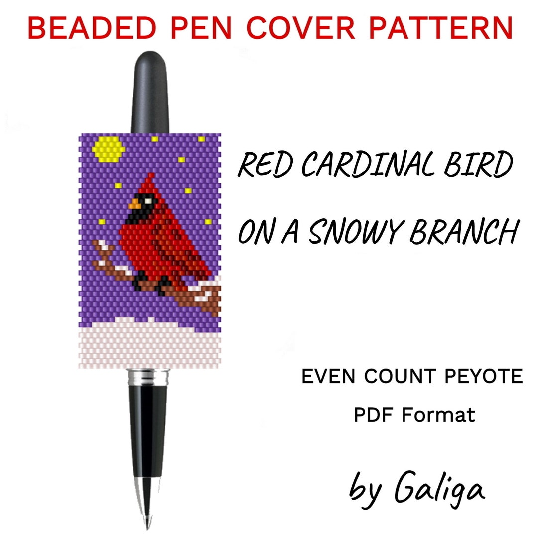 Red Cardinal Bird on A Snowy Branch Beading Pattern Beaded Pen Cover ...