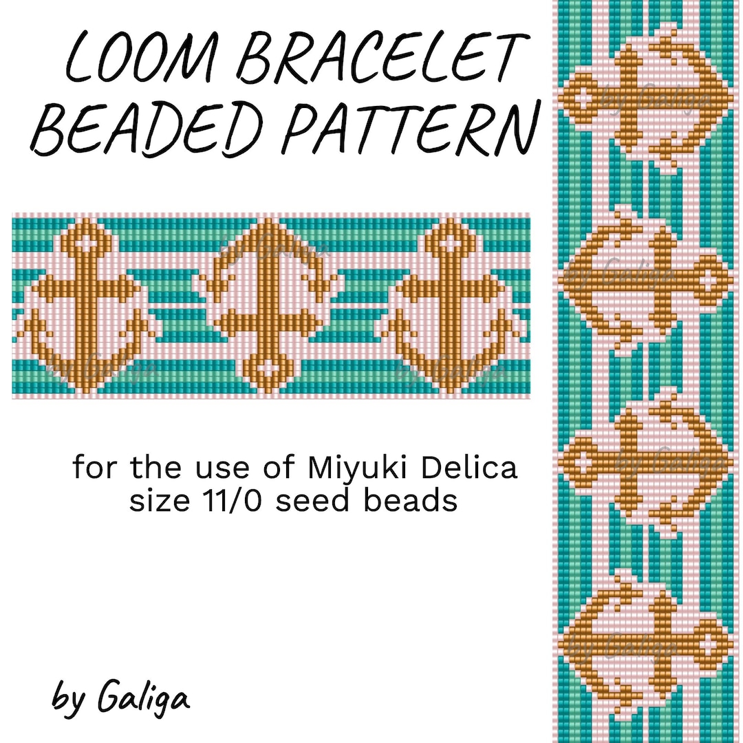 Anchor Beaded Loom Bracelet Pattern Nautical Sailor DIY Ocean Seed Bead ...