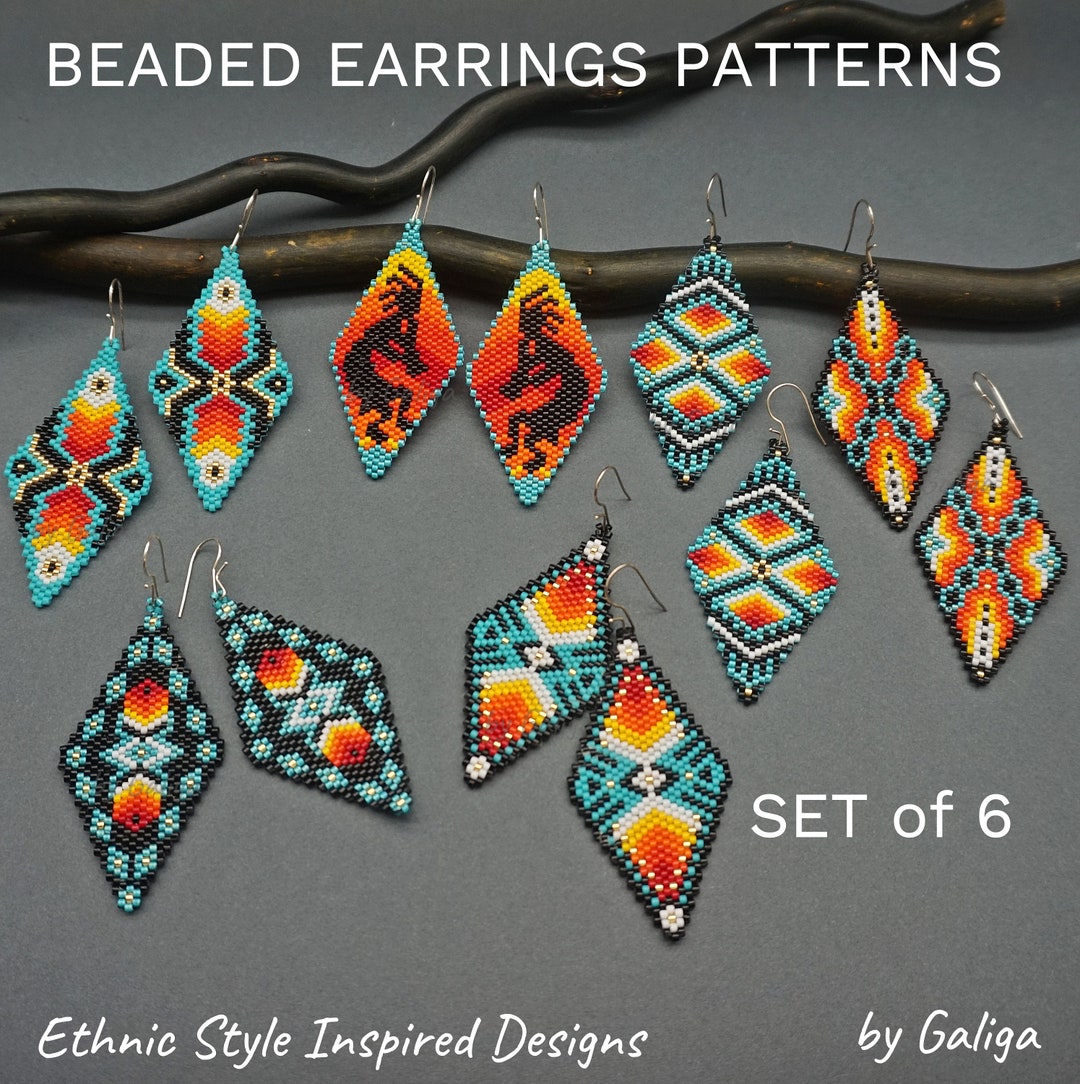 Beaded Earrings Patterns SET Ethnic Seed Bead Earrings Tribal Native ...