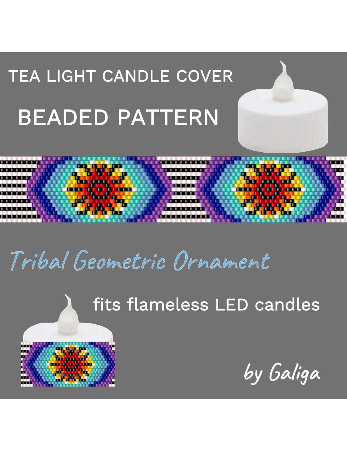 Beaded Candle Cover Pattern Tribal Geometric Ornament Peyote Beading ...