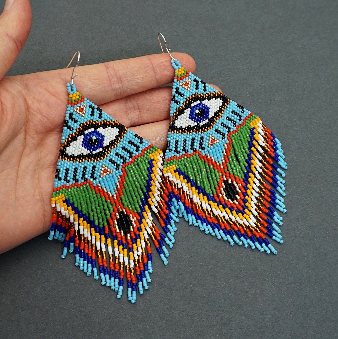 Beaded Earrings Pattern Evil Eye Beading Pattern Seed Bead Fringe ...