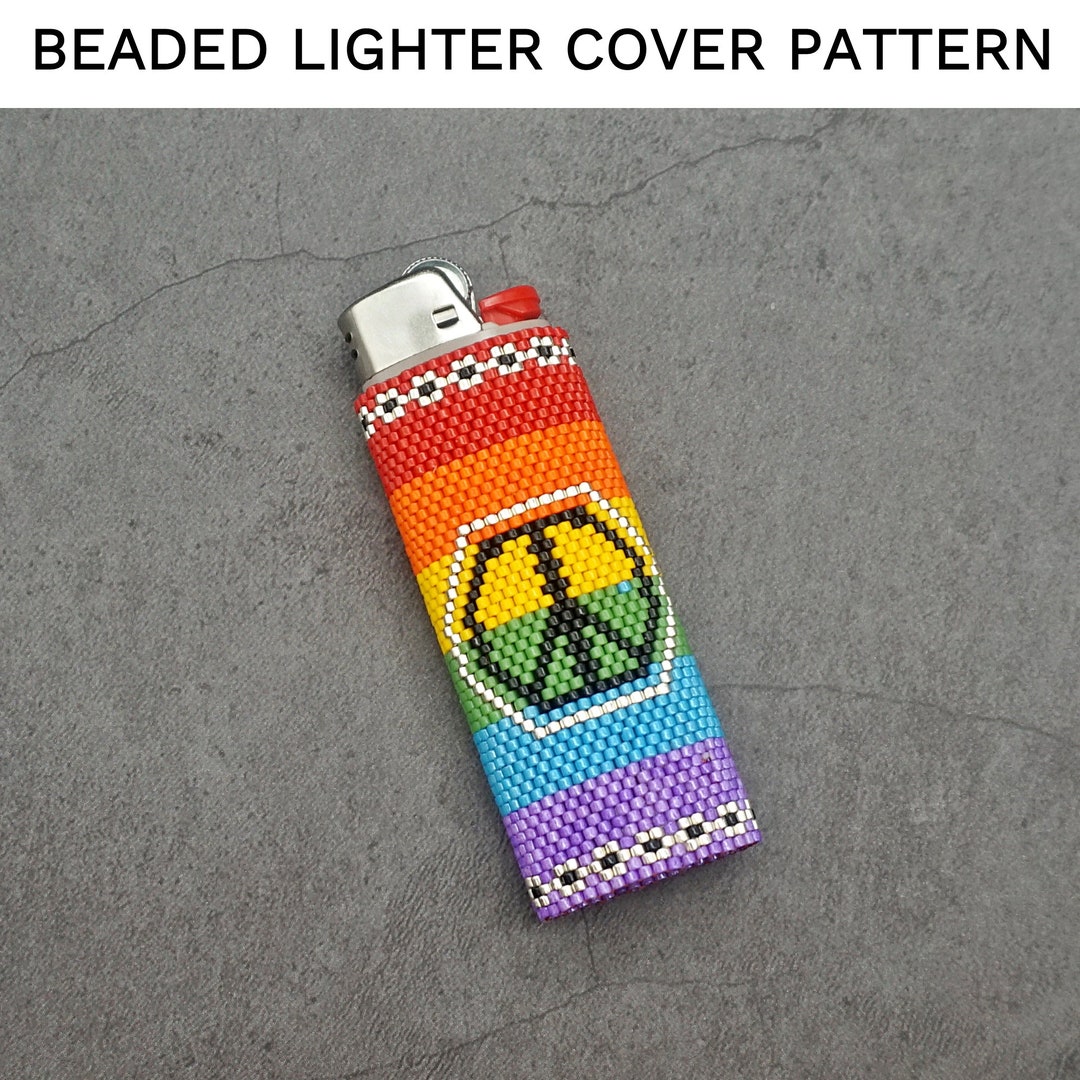 Peace Symbol Lighter Pattern Beaded Peace Sign Rainbow Lighters Covers ...