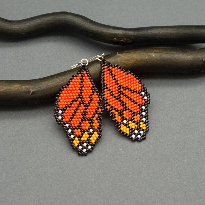 Monarch Butterfly Wing Beaded Pattern DIY Earrings Beading Jewelry ...