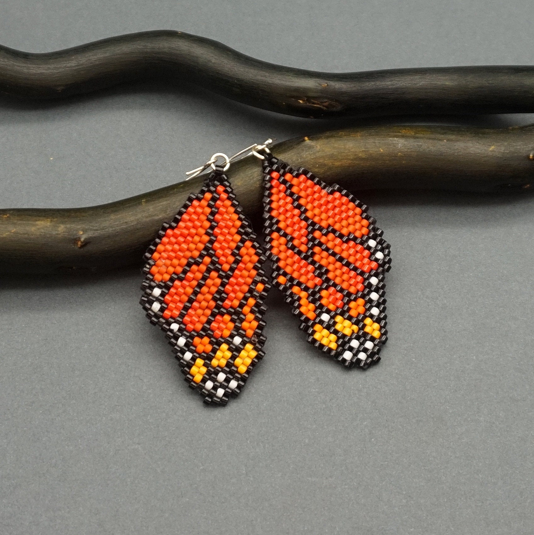 Monarch Butterfly Wing Beaded Pattern DIY Earrings Beading Jewelry ...