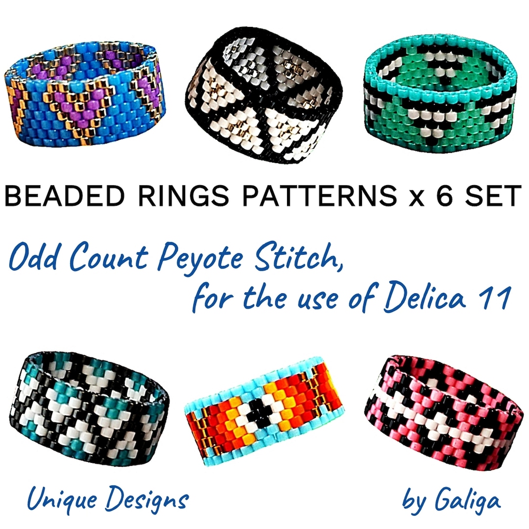 Seed Bead Rings Patterns SET of 6 Peyote Stitch Beaded Rings Digital ...