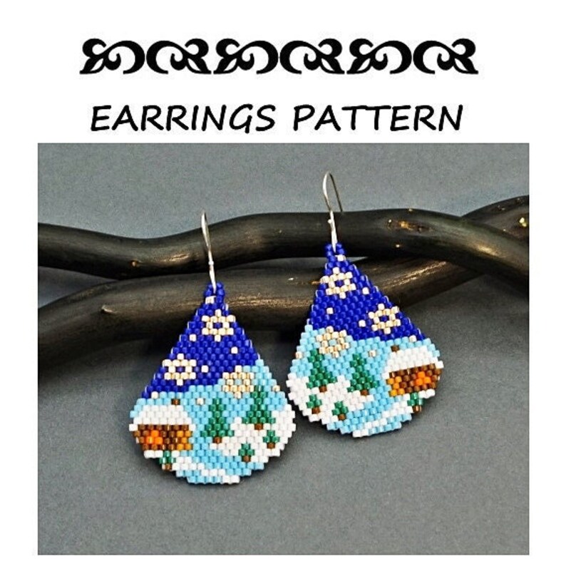 Merry Christmas Winter Landscape Beading Pattern Earrings - Etsy