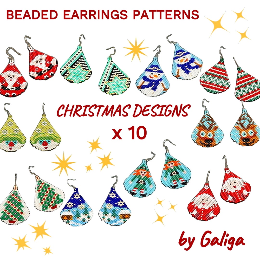 CHRISTMAS EARRINGS Patterns Beading Set of 10 Brick Stitch Xmas ...