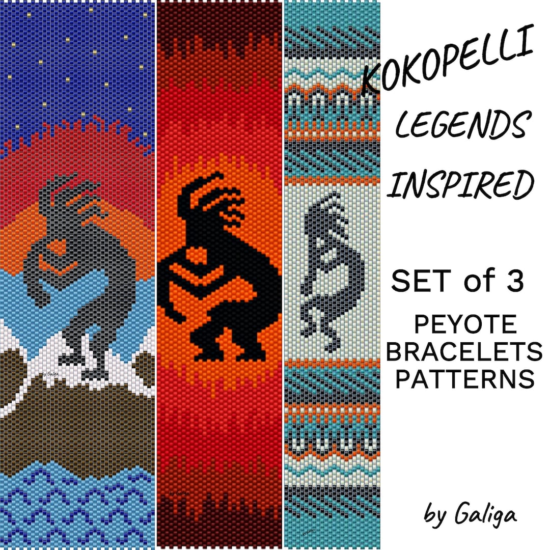Kokopelli Beaded Bracelets Patterns Set of 3 Peyote Beading Bracelet ...