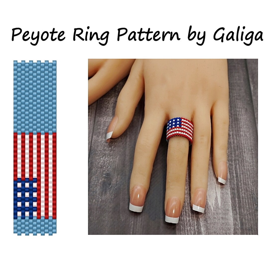 US Flag Peyote Ring Pattern for Beading American Flag USA Bead Ring ...