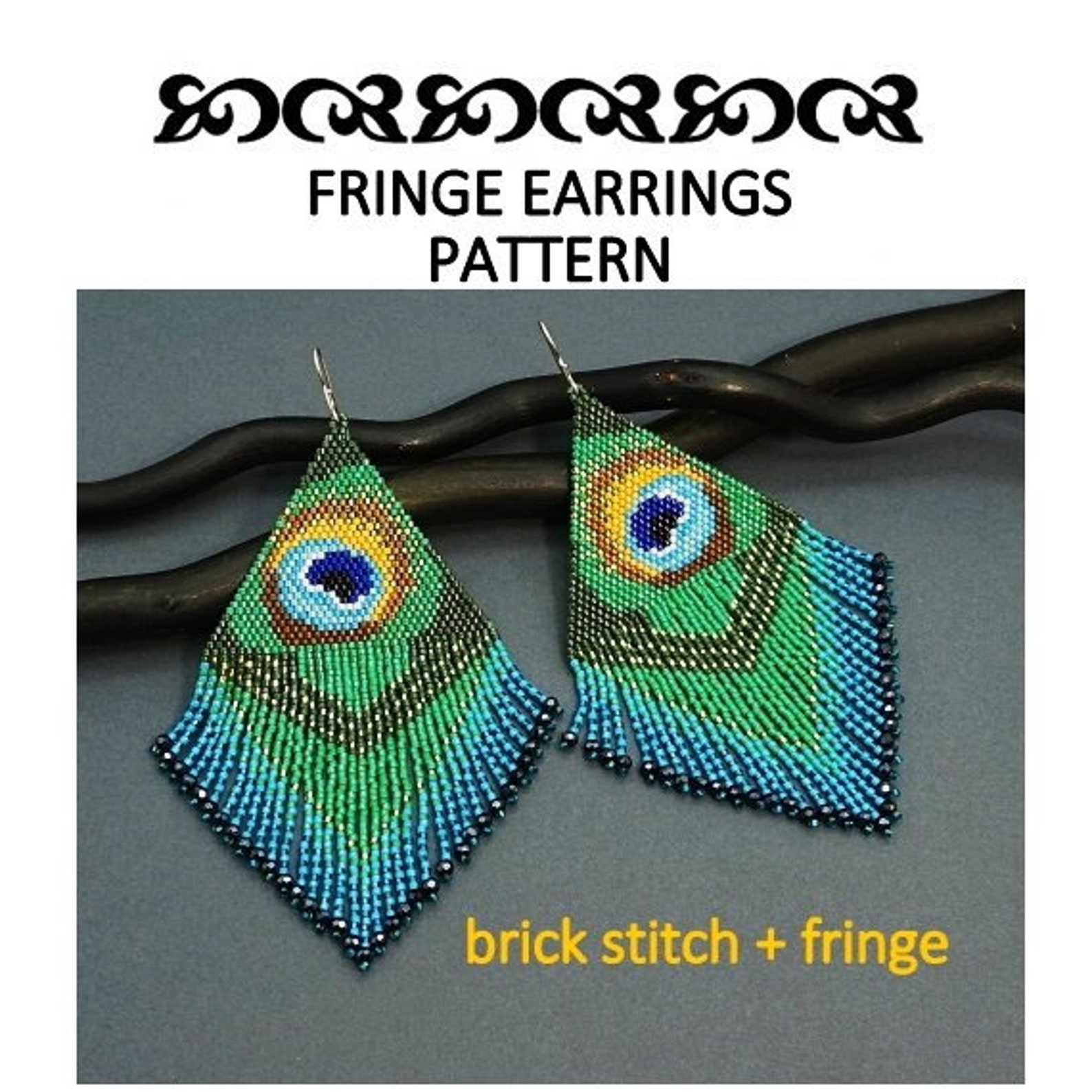 Peacock Beaded Earrings Pattern Brick Stitch Fringe Beading - Etsy