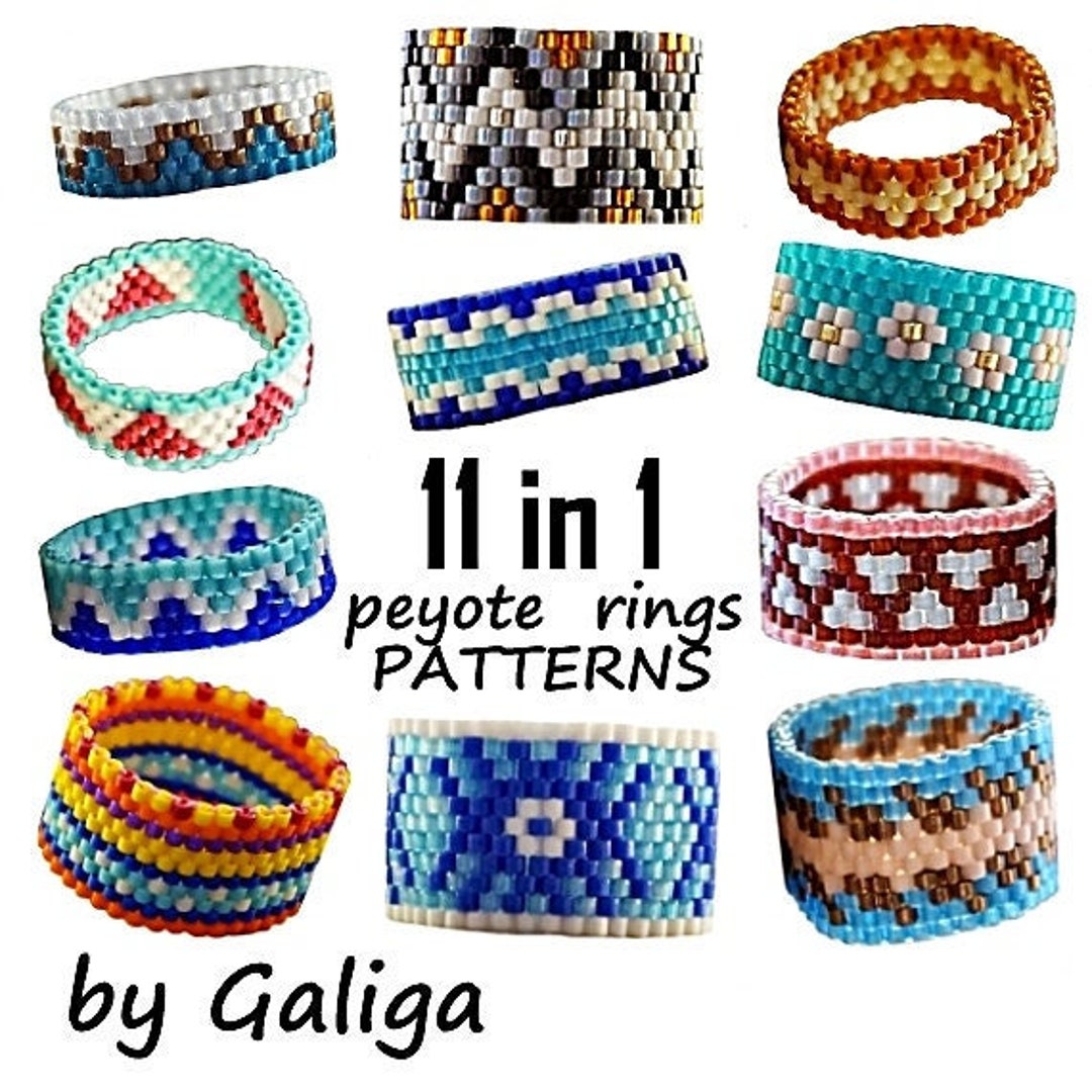 Peyote Rings Patterns for Beading Set of 11 Pattern Colorful Beaded ...