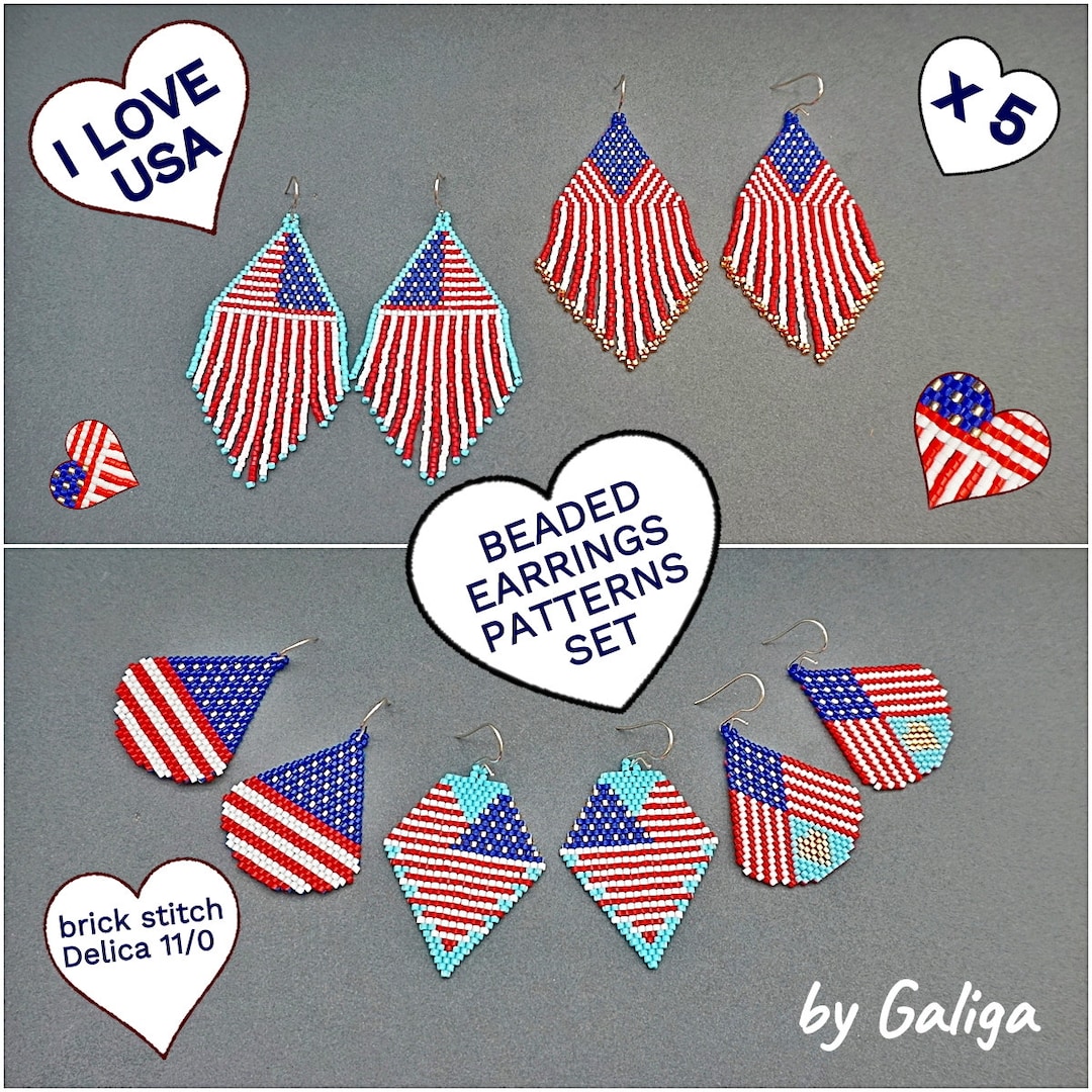 Bead Earrings Patterns Set American Flag Beaded Earrings I - Etsy