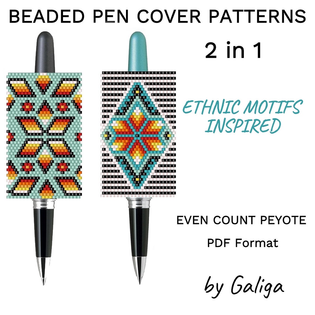 Peyote Pen Cover Patterns Ethnic Style Beaded Pen Wrap Huichol Inspired ...