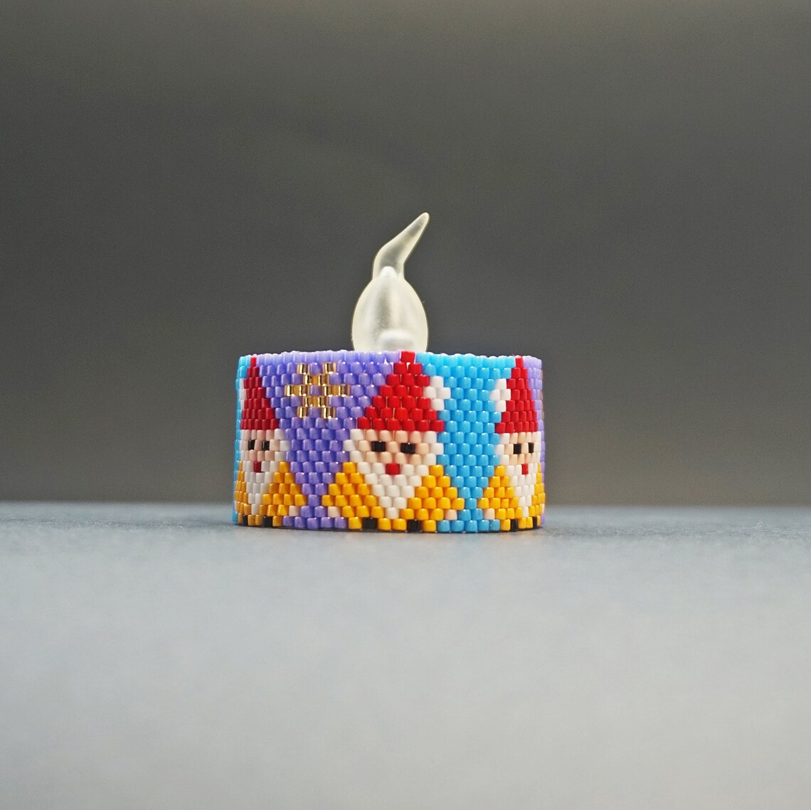 Tea Light Candle Cover Beaded Pattern Christmas Gnomes Seed Bead ...