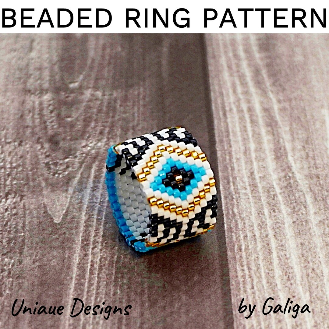 Blue Gold Peyote Ring Pattern for Beading Bead Ring Beaded Patterns ...