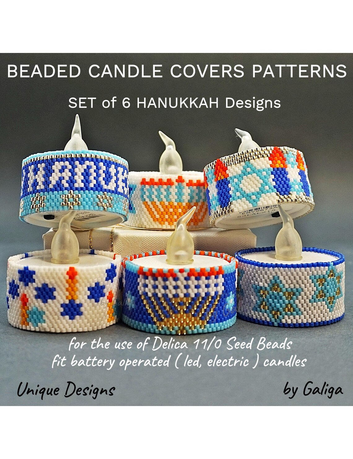 Hanukkah Candle Holder Patterns Beaded Tea Light Cover Designs DIY ...