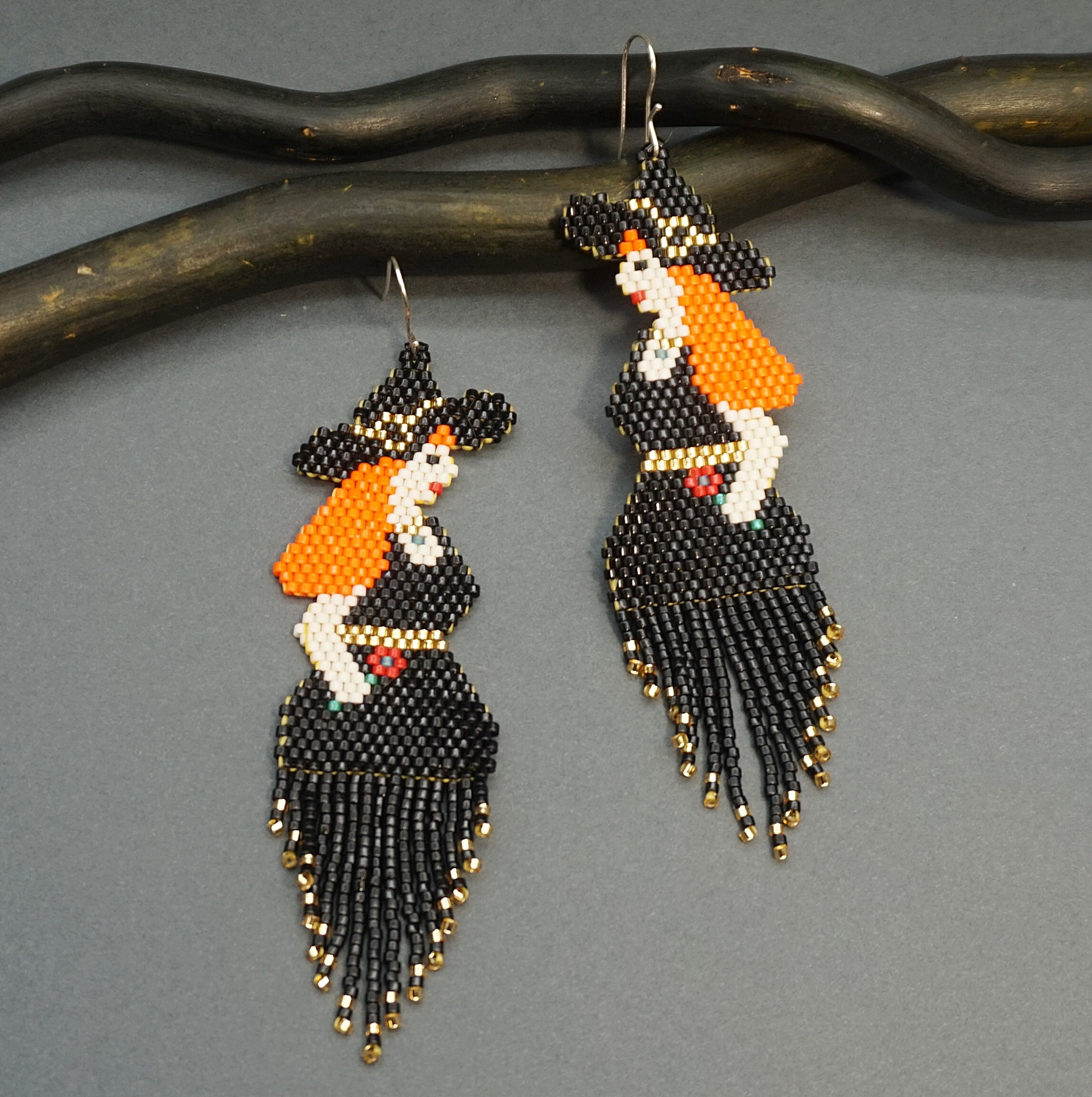 Halloween Fringe Earrings Pattern Beaded Witch in Hat Design Holiday ...