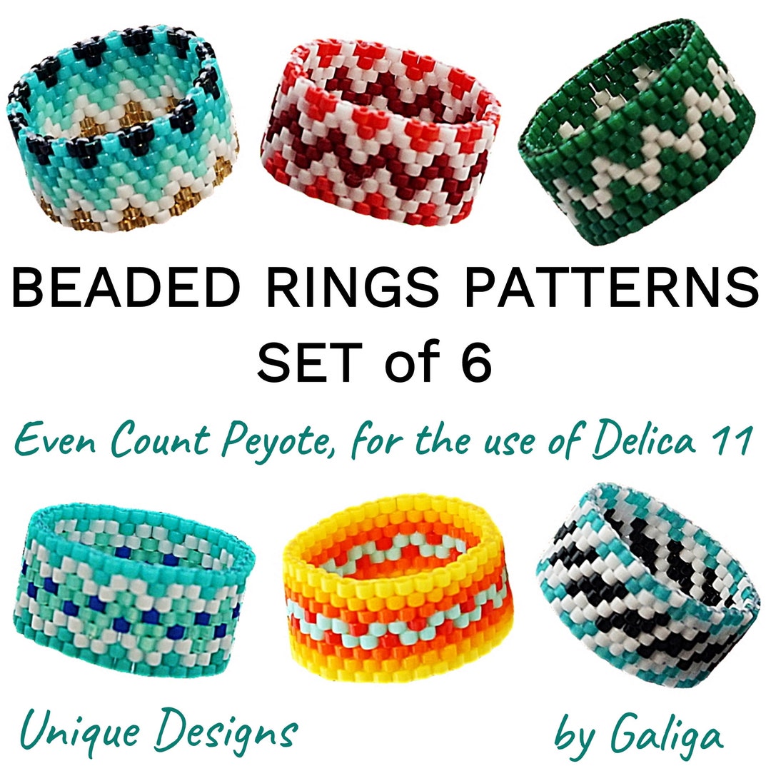 Peyote Rings Patterns SET of 6 Beaded Rings Digital Download Beading ...