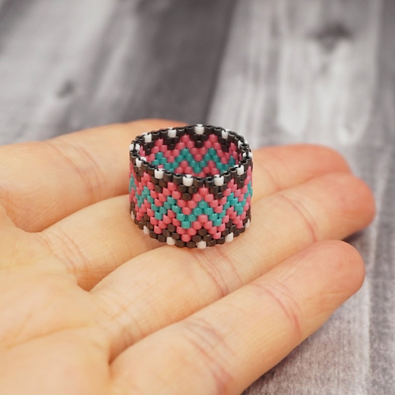 Even Peyote Ring Pattern Pastel Blue Pink Beaded Ring Making - Etsy