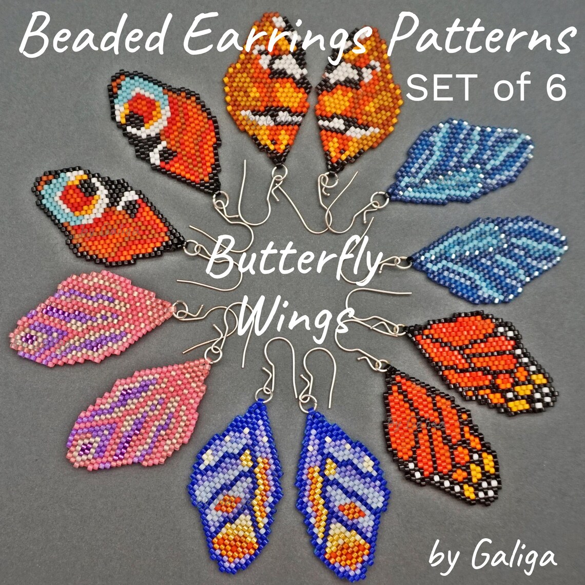 Beaded Patterns Butterfly Wings SET of 6 Seed Bead DIY Jewelry Delica ...