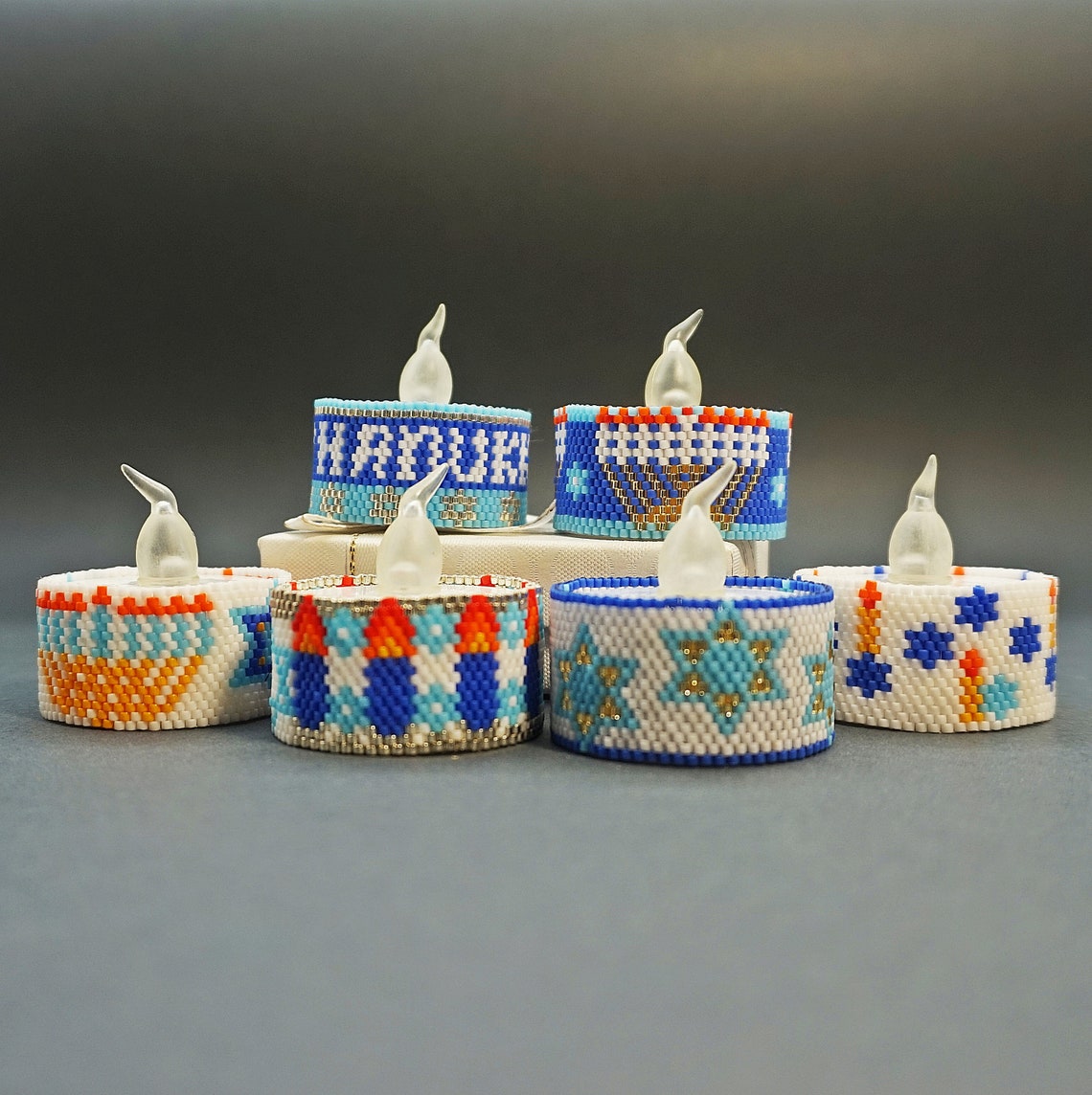 Hanukkah Candle Holder Patterns Beaded Tea Light Cover Designs DIY ...