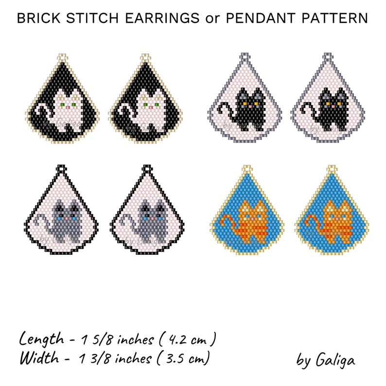 Beaded Cat Earrings Pattern Brick Stitch Beading Animal Lover Pdf Seed ...